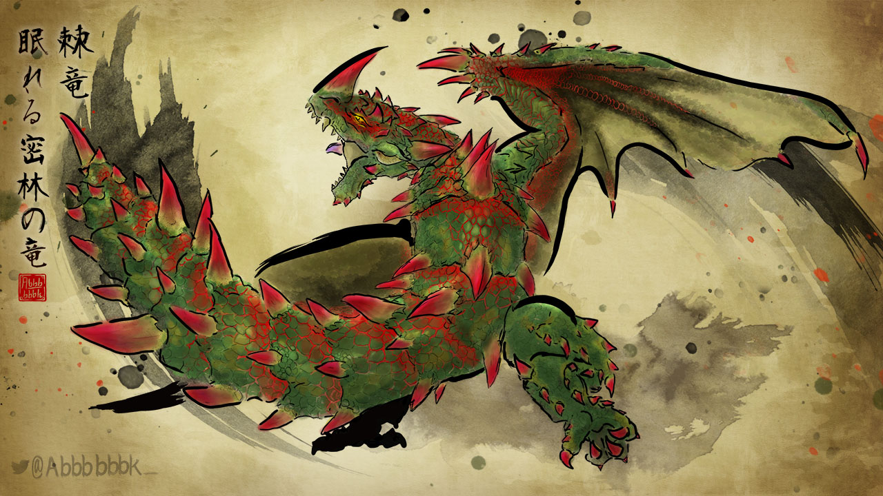 Safebooru - abbbbbbk back calligraphy chin spike colored tongue ...