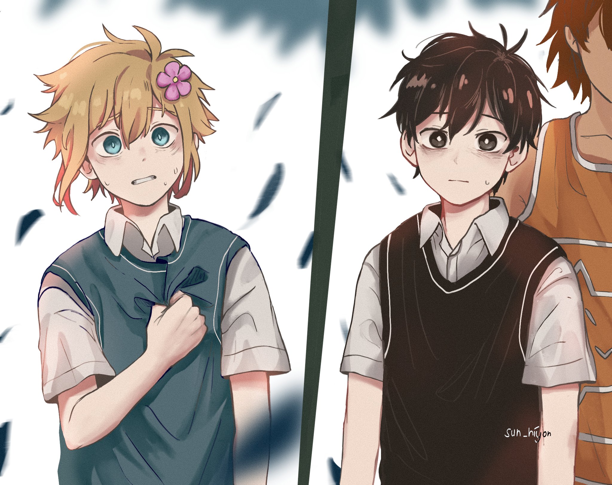 Safebooru - 3boys alternate eye color basil (faraway) (omori) basil ...