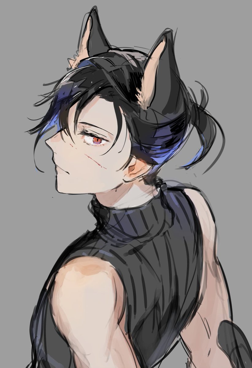 Safebooru - animal ear fluff animal ears bare shoulders black shirt blue hair cat ears cat tail ...