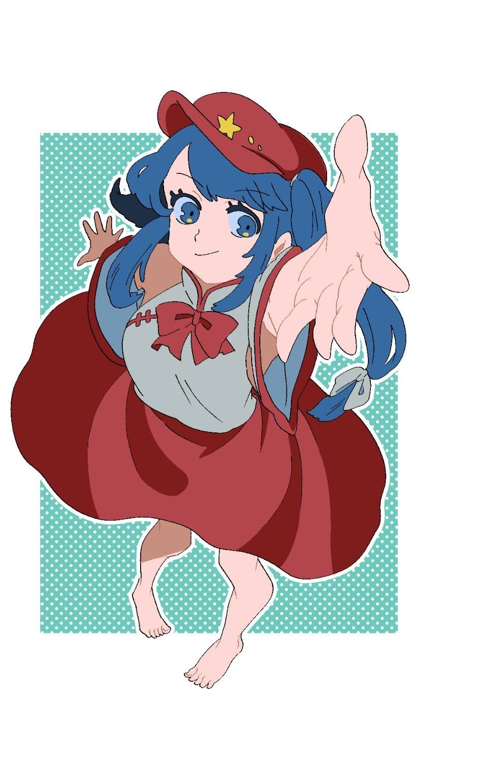 Safebooru - 1girl bare legs bare shoulders barefoot blue background blue eyes blue hair border ...