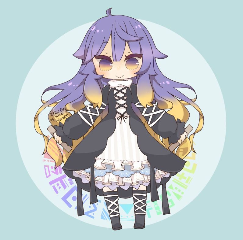 Safebooru - 1girl boots chibi cross-laced clothes dress full body ...