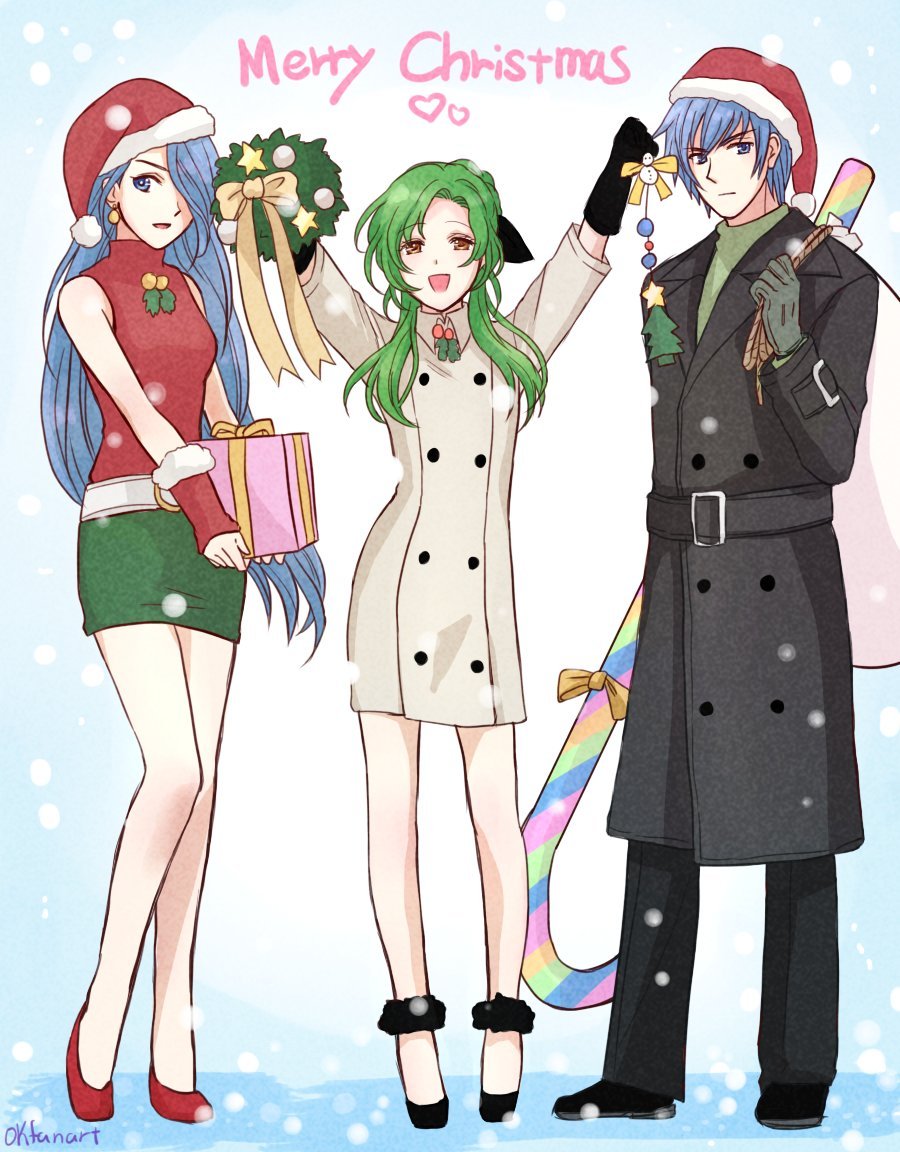 Safebooru - 1girl 2boys alternate costume blue hair candy candy cane ...