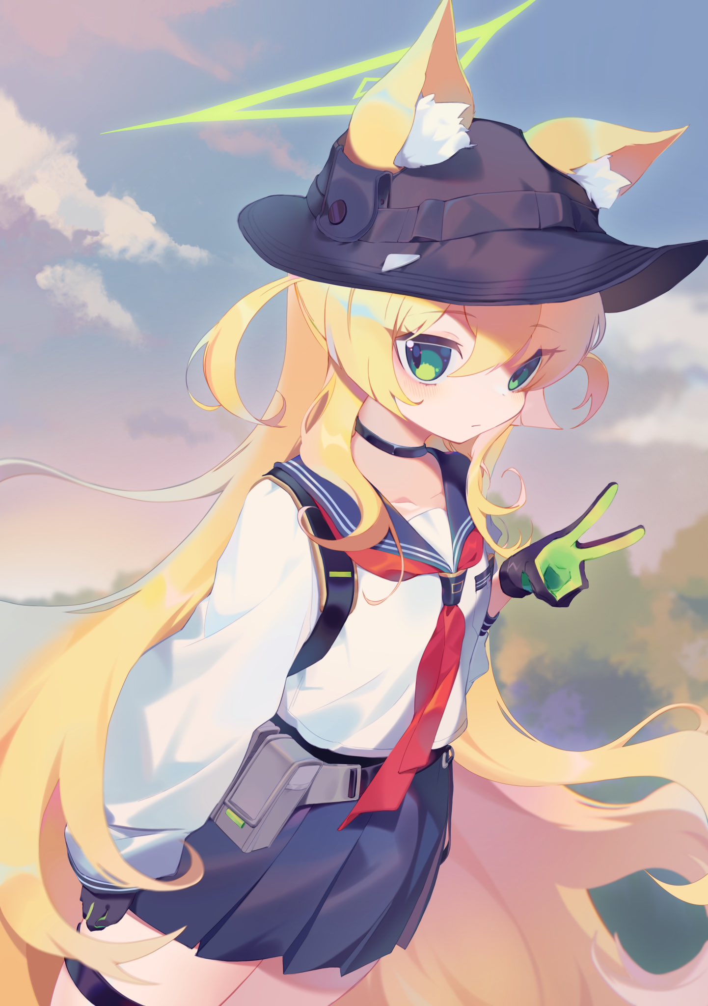 Safebooru - 1girl animal ears black choker black gloves black hat black sailor collar black ...