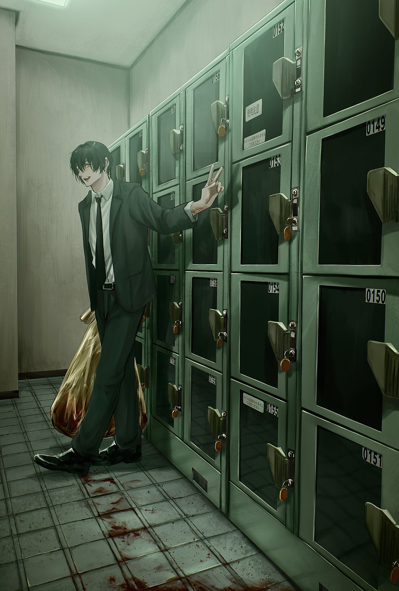 Safebooru - 1boy bag belt black belt black footwear black hair black ...