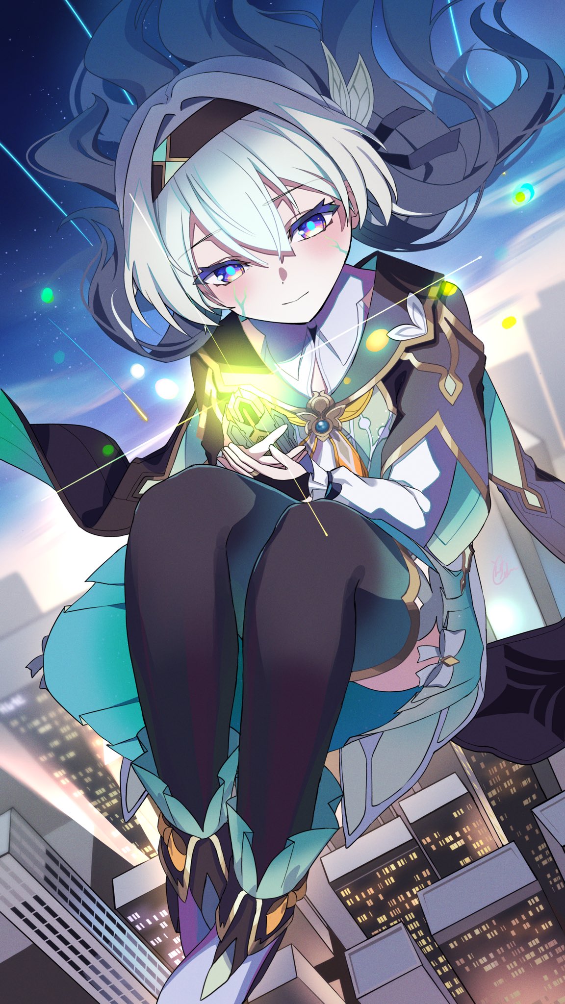 Safebooru - 1girl black gloves black hairband breasts cityscape collared shirt esu 3101 firefly ...