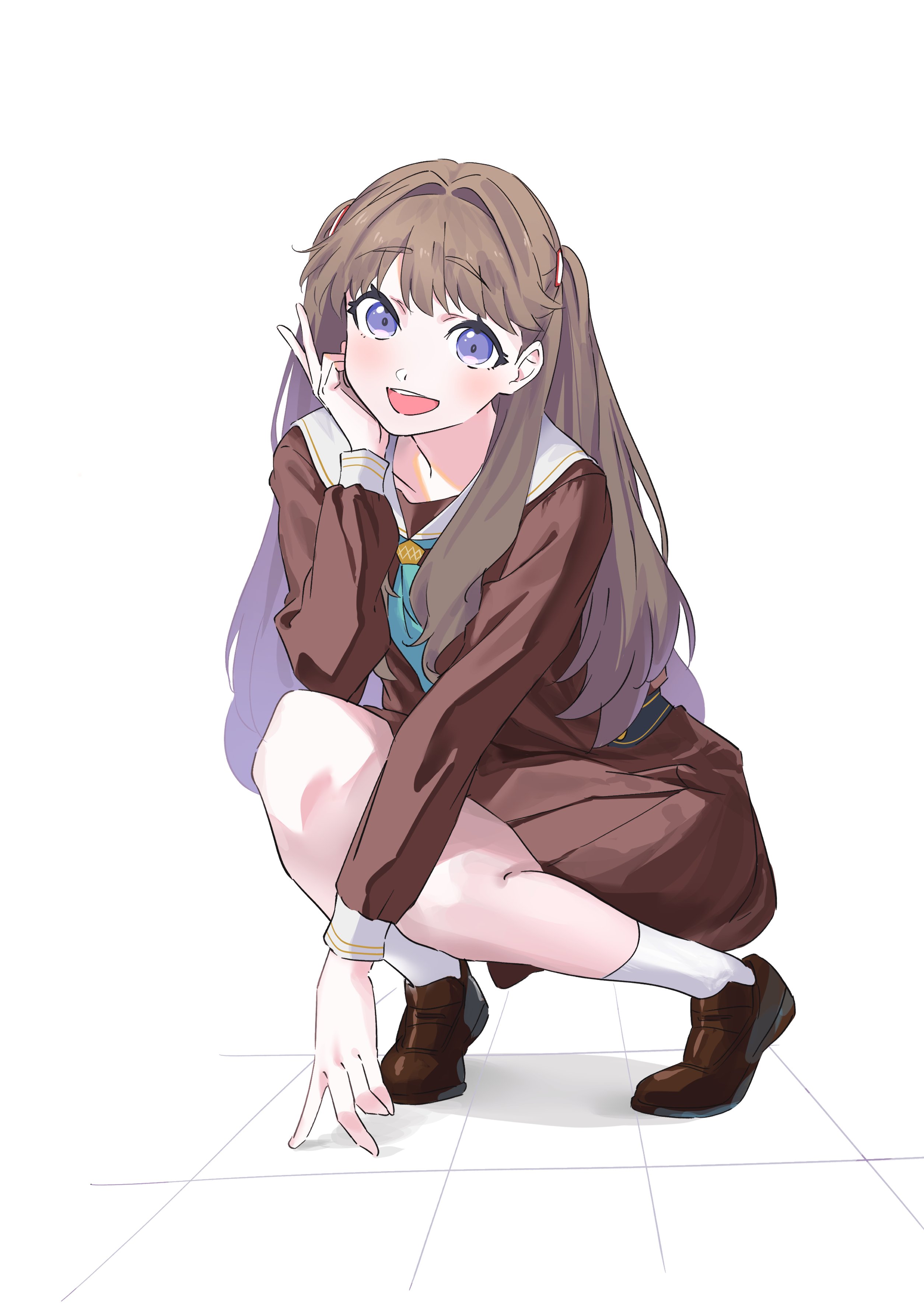 Safebooru - 1girl absurdres brown dress brown footwear brown hair collarbone commentary request ...
