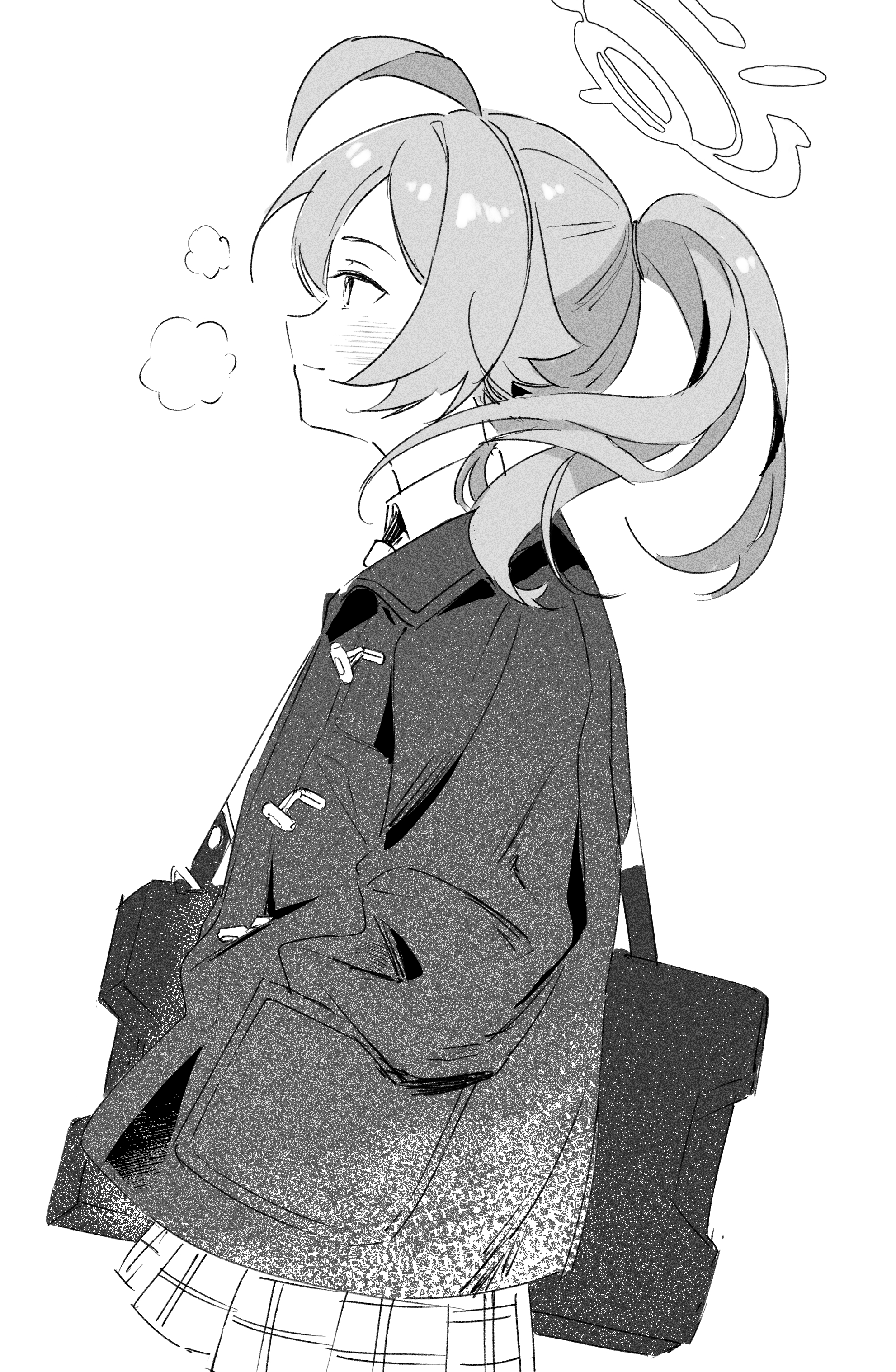 Safebooru 1girl Absurdres Ahoge Blazer Blue Archive Closed Mouth From Side Greyscale Halo