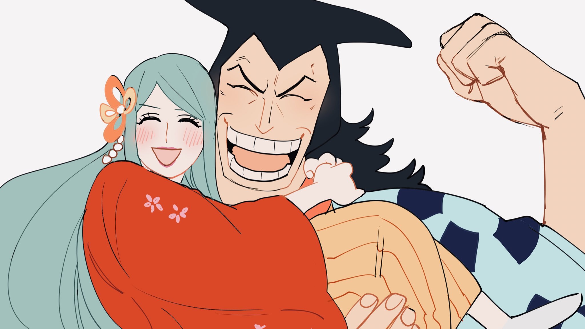 Safebooru - 1boy 1girl ^ ^ aqua hair black hair blush carrying carrying ...