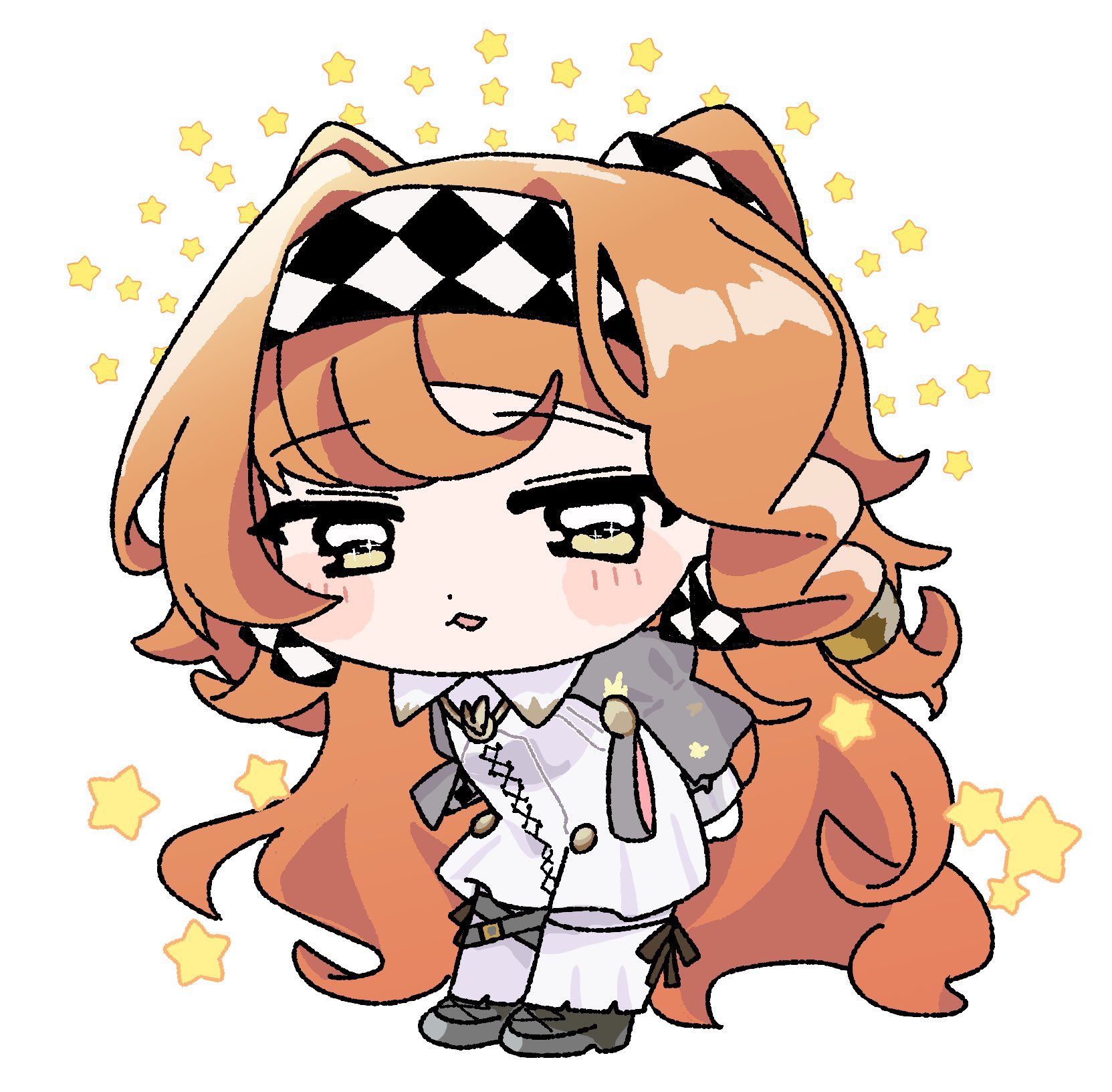 Safebooru - 1girl black footwear checkered hairband dress full body green eyes highres long hair ...