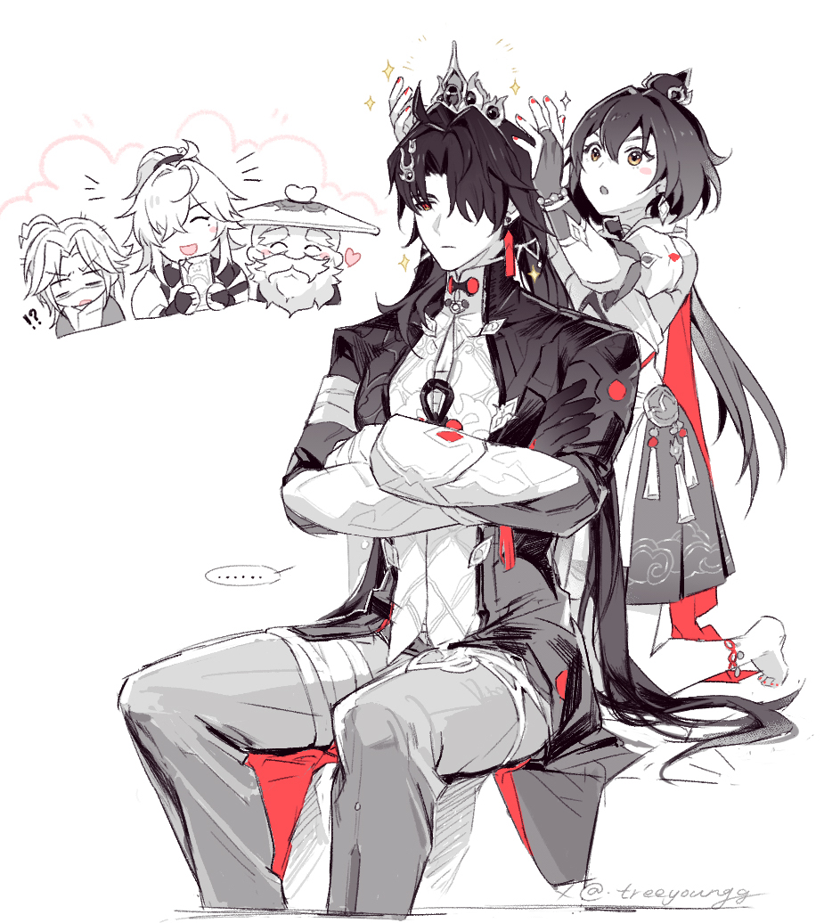 Safebooru - !? ... 1girl 4boys ahoge anklet arms up bandaged arm bandaged leg bandages bandages ...