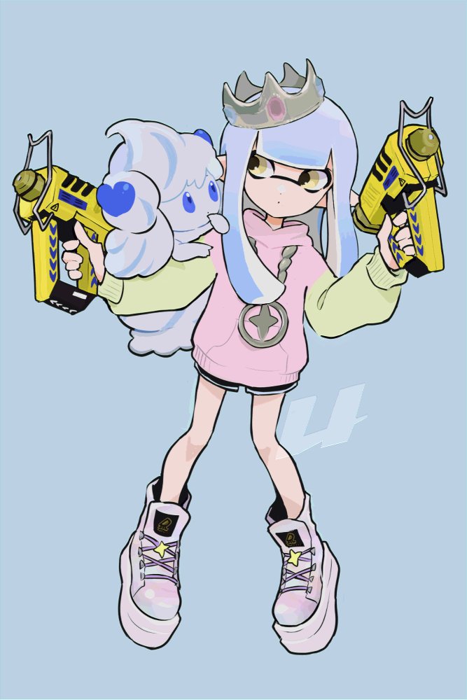 Safebooru - 1girl alcremie black shorts blue background blue hair ...