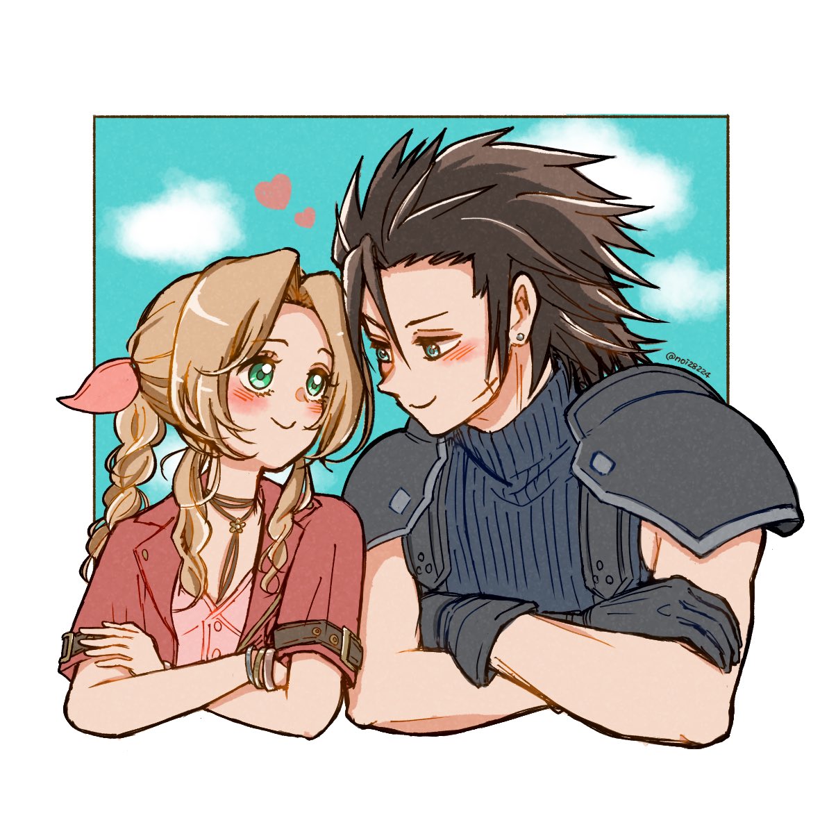Safebooru - 1boy 1girl aerith gainsborough armor bangle black gloves black hair blue eyes blue ...