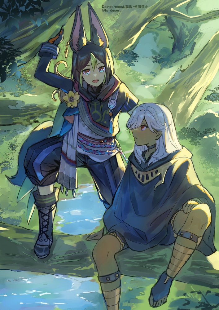 Safebooru - 2boys arm support backlighting behind another black choker ...