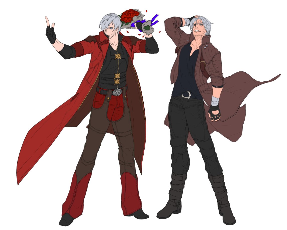 Safebooru - 2boys backless pants black gloves bouquet coat dante (devil ...