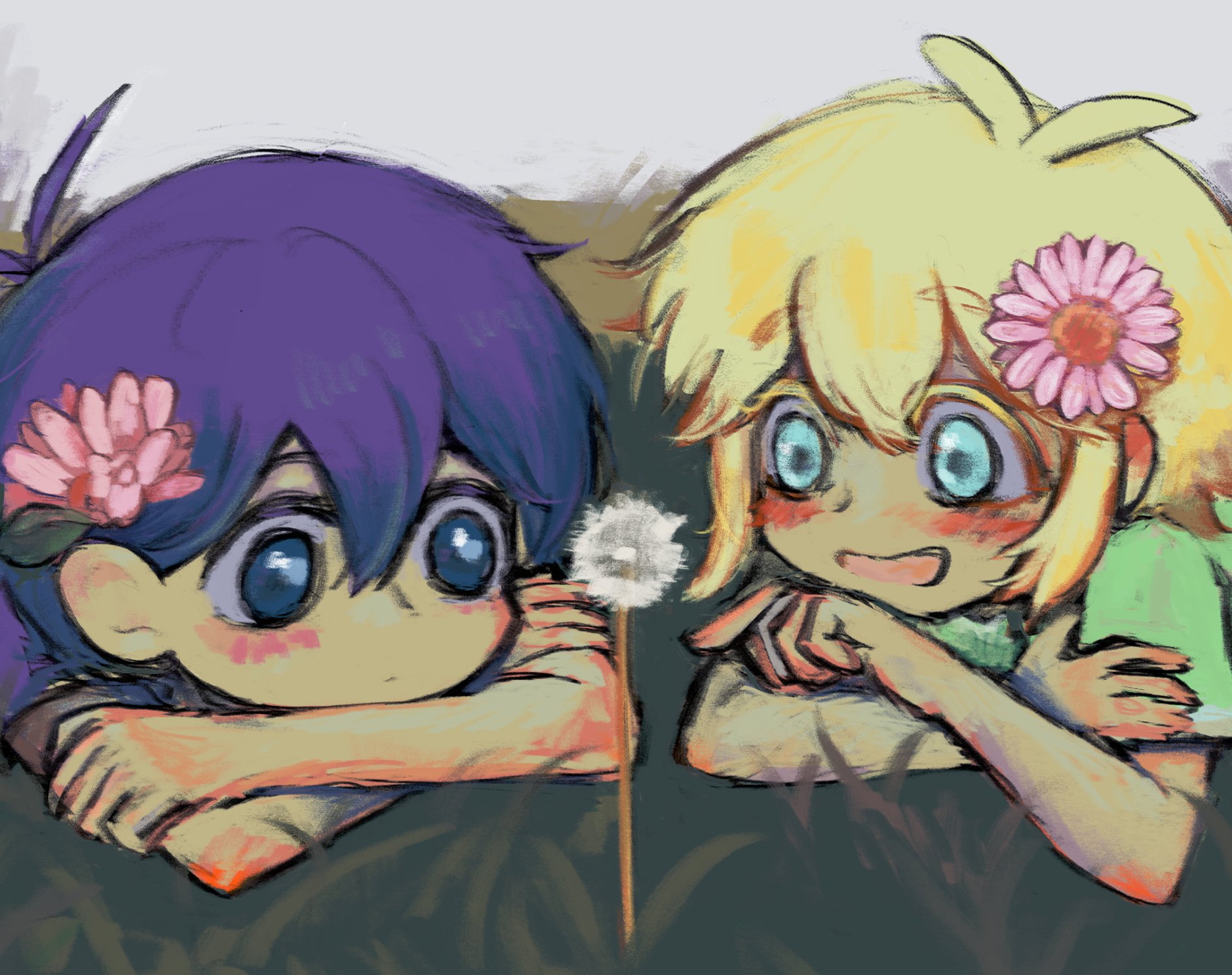 Safebooru - 2boys aged down alternate costume basil (faraway) (omori) basil (omori) black eyes ...