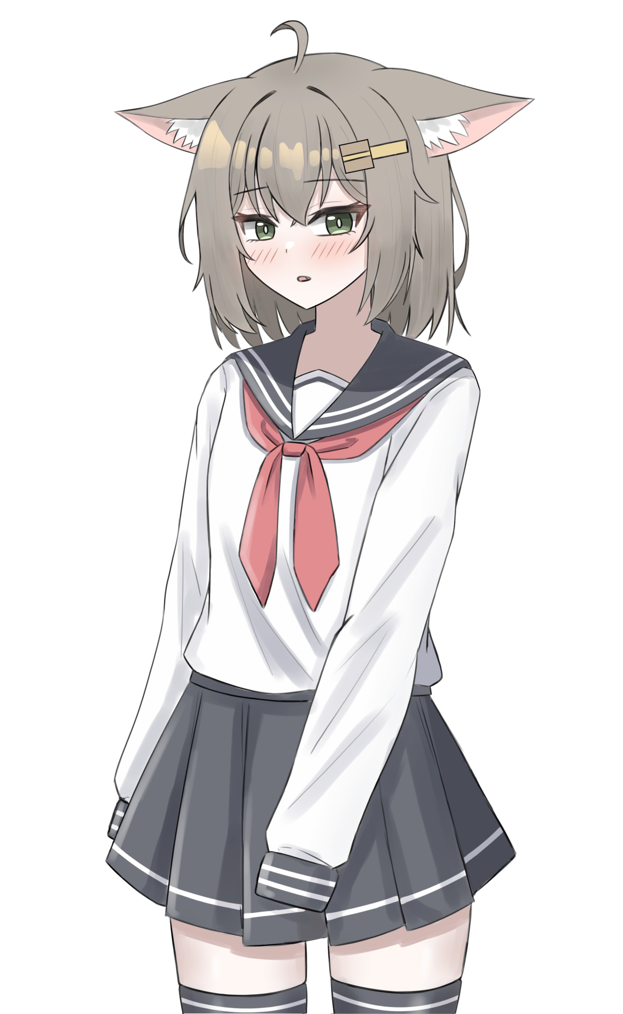Safebooru - 1girl :o absurdres ahoge animal ear fluff animal ears black sailor collar black ...