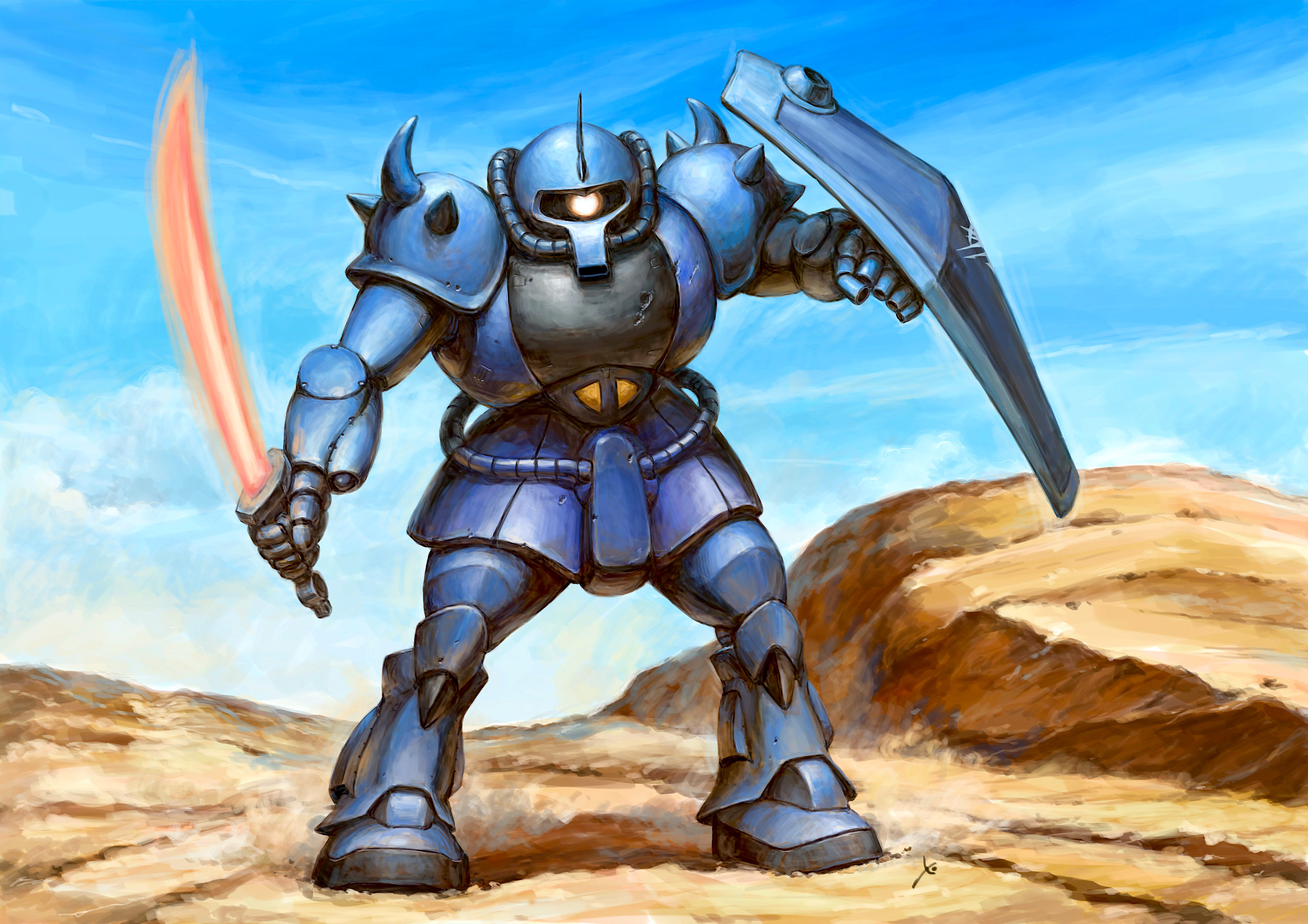 Safebooru - arm shield blue sky clouds commentary request day desert ...