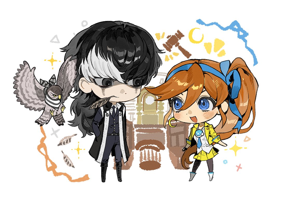 Safebooru - 1boy 1girl :d ace attorney animal athena cykes bird black coat black footwear black ...