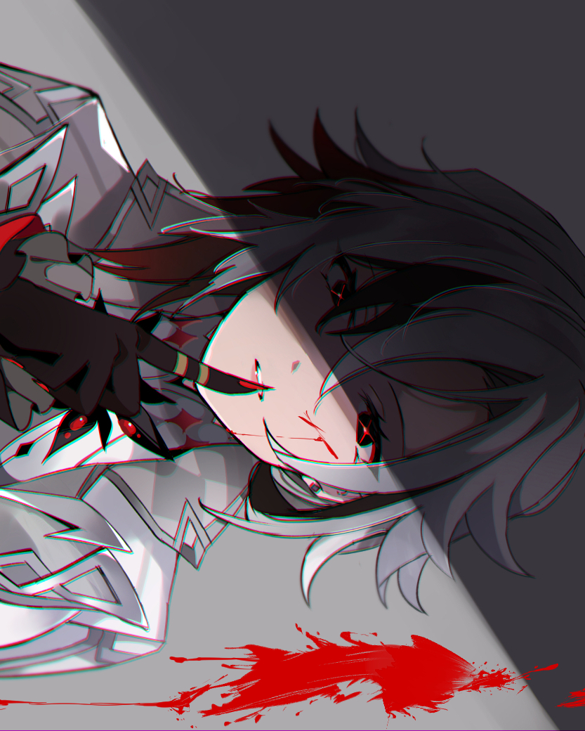 Safebooru - 1girl arlecchino (genshin impact) black eyes black gloves blood blood on face blood ...