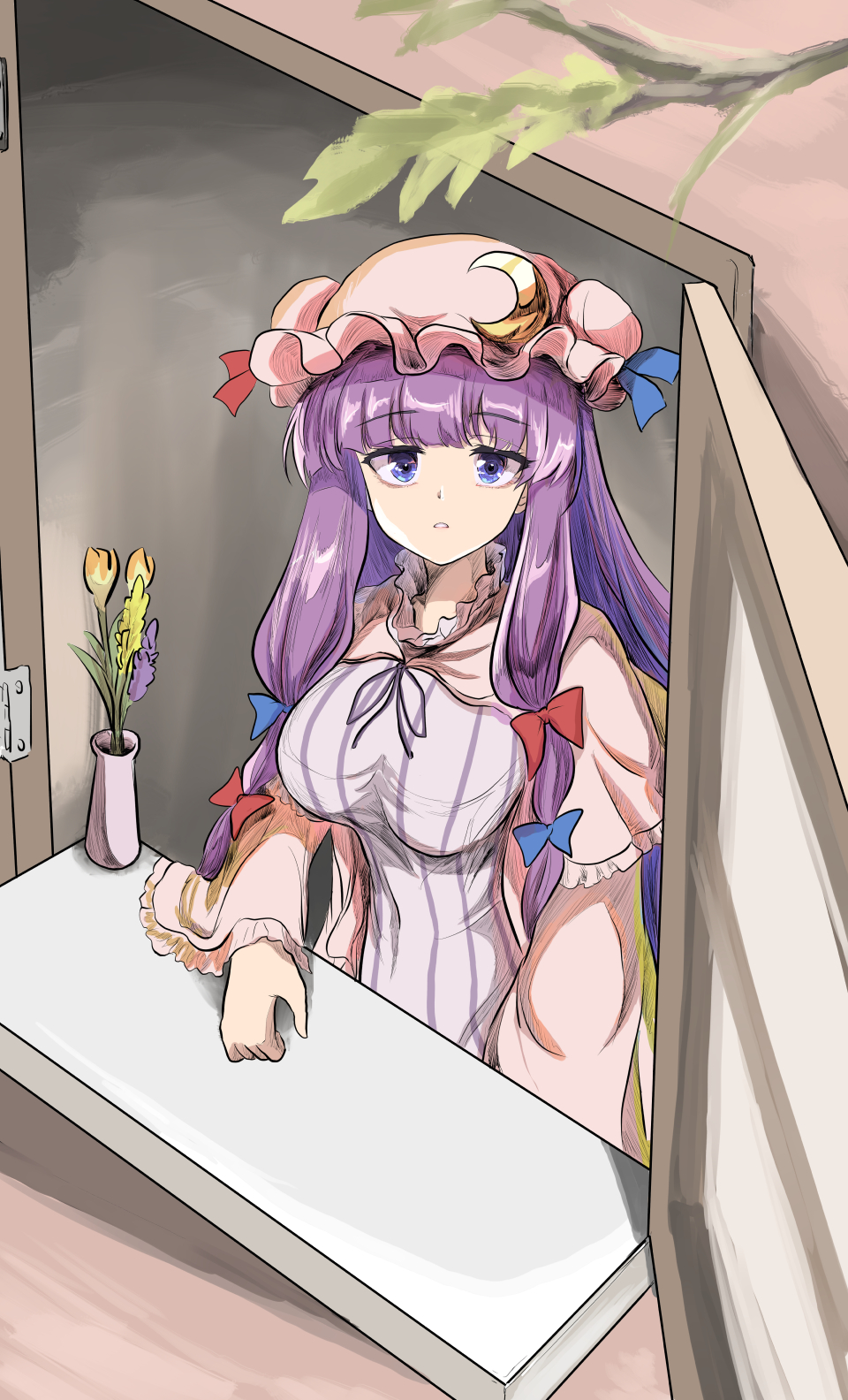 Safebooru - 1girl blue eyes blunt bangs book breasts capelet commentary request covered navel ...