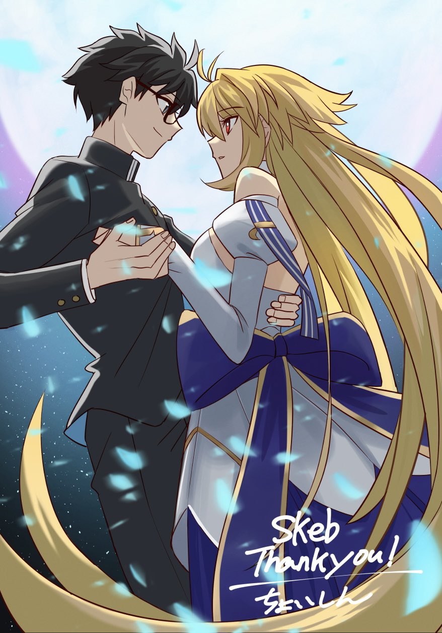 Safebooru - 1boy 1girl antenna hair archetype earth arcueid brunestud bare shoulders black ...