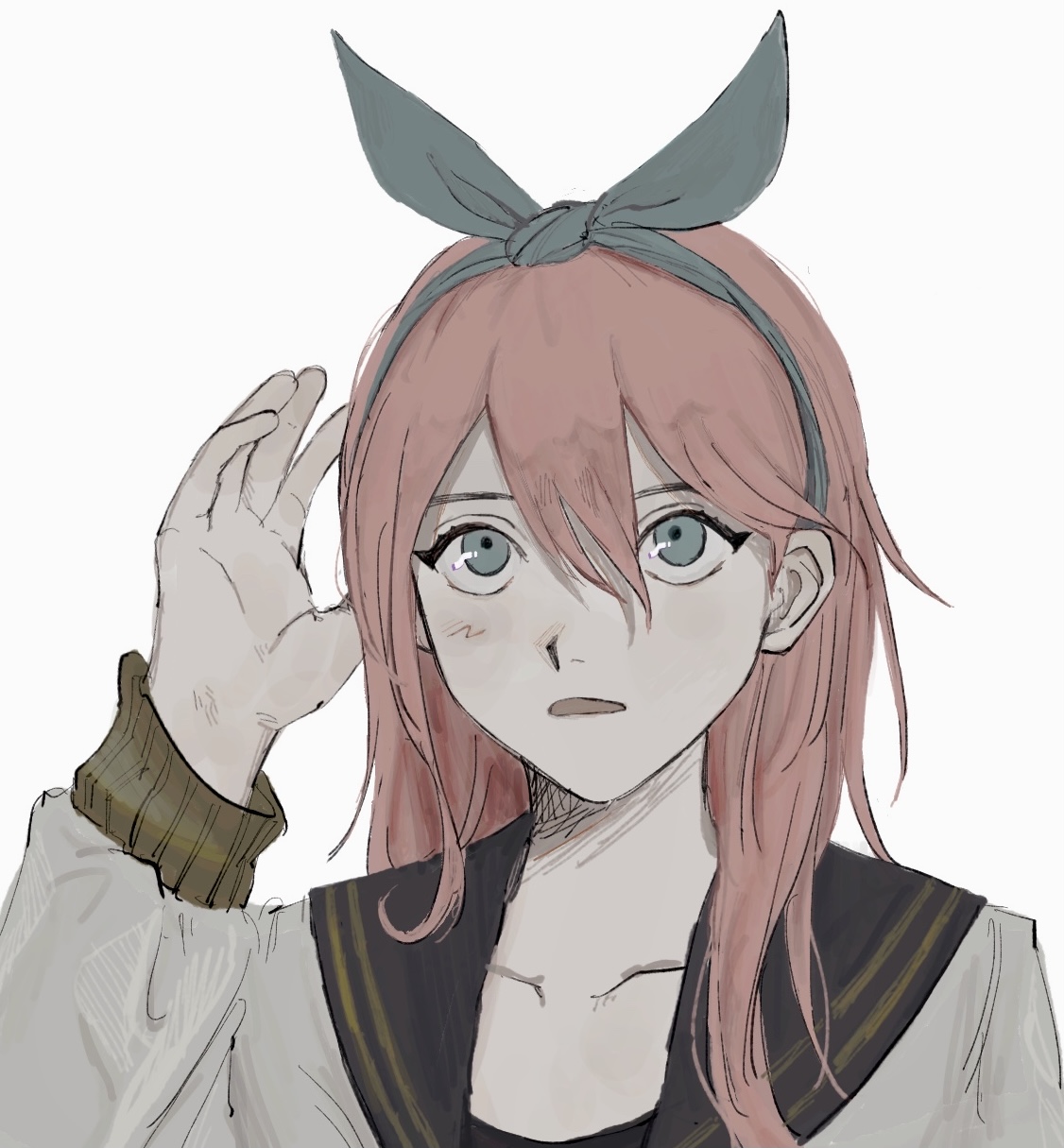 Safebooru - 1girl aqua eyes aqua hairband aubrey (faraway) (omori) aubrey (omori) black sailor ...