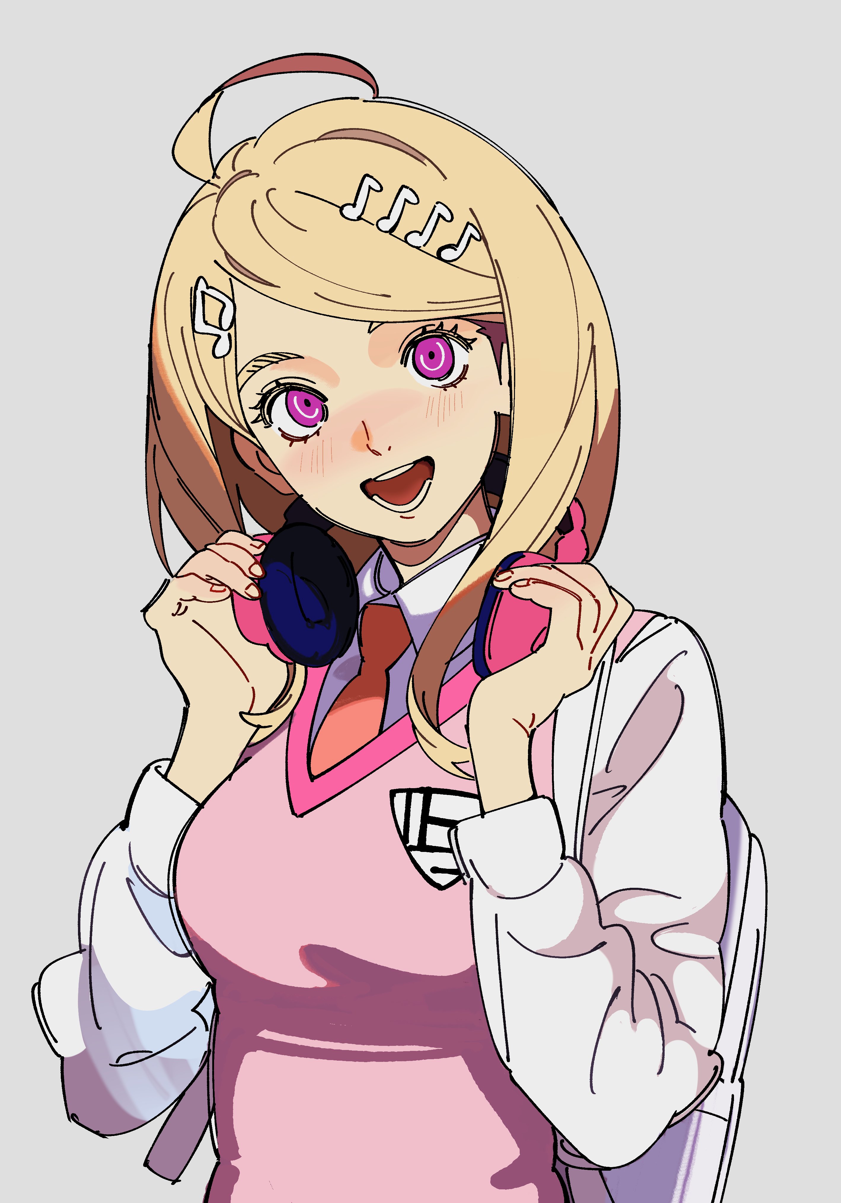 Safebooru - 1girl :d absurdres ahoge akamatsu kaede backpack bag blush breasts danganronpa ...