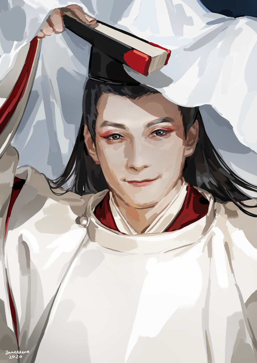 Safebooru - 1boy 2020 black eyes black hair black hat blue background check copyright chinese ...