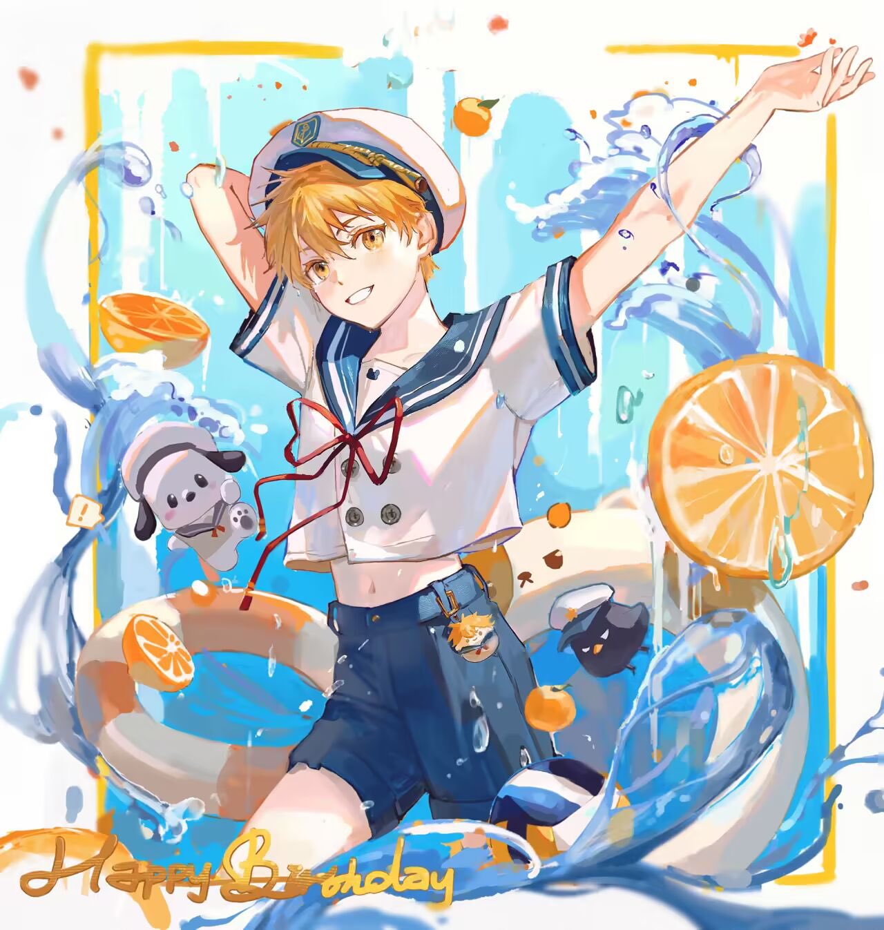 Safebooru - ! 1boy animal arm behind head badtz-maru bird black bird ...