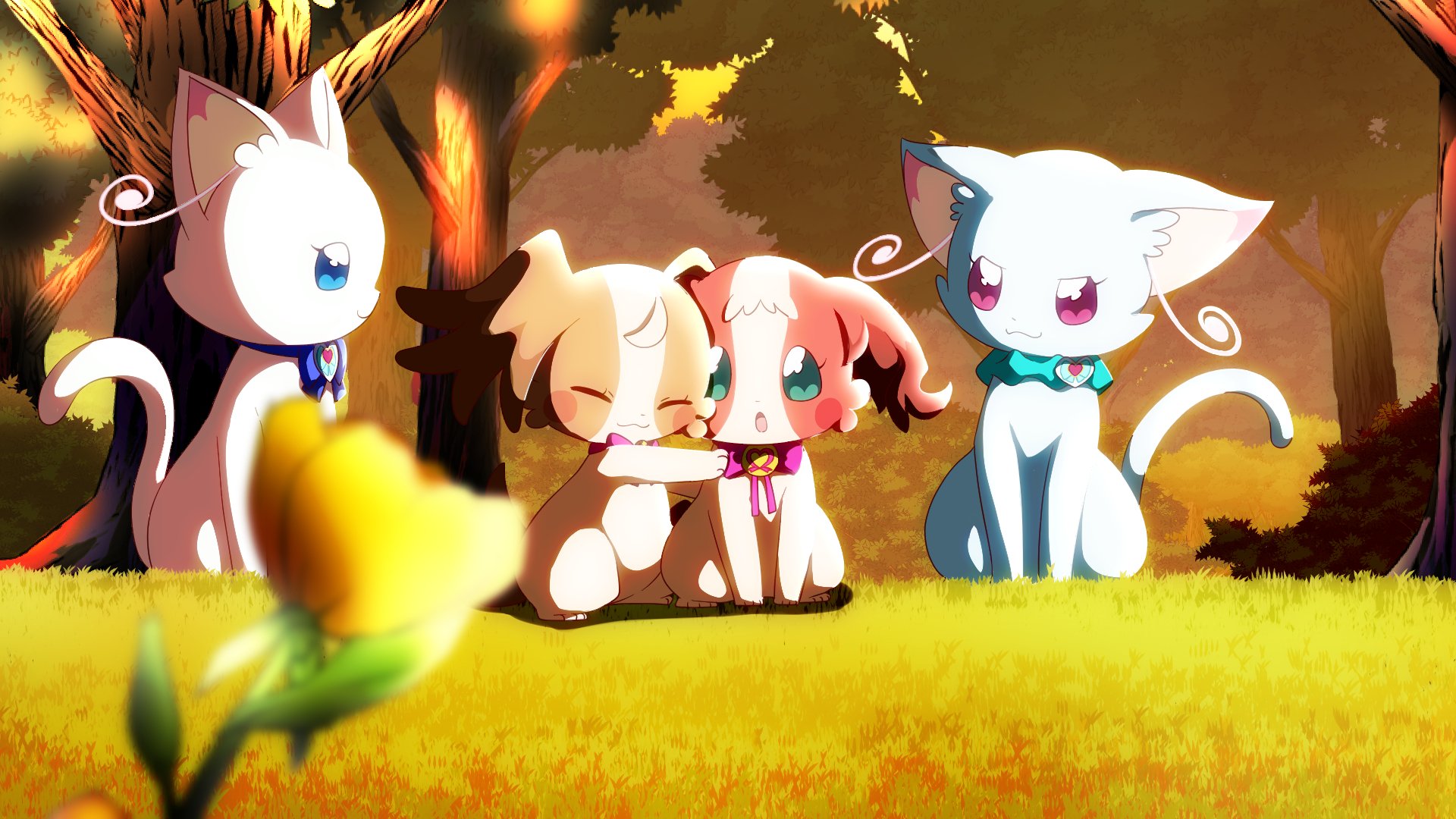 Safebooru - 4girls @est@ alternate universe animalization aqua scrunchie brown fur cat ...