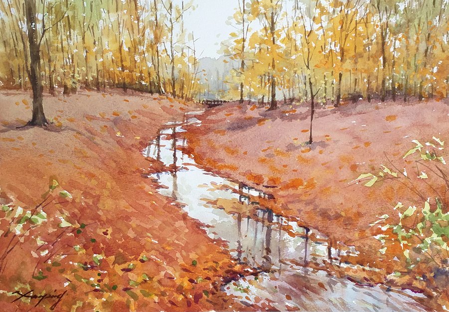 Safebooru - autumn autumn leaves bridge forest nara watercolor nature ...
