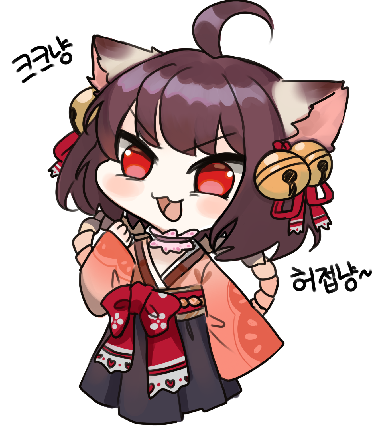 Safebooru - 1girl :3 ahoge animal ears bell blush bow brown choker brown hair brown skirt cat ...