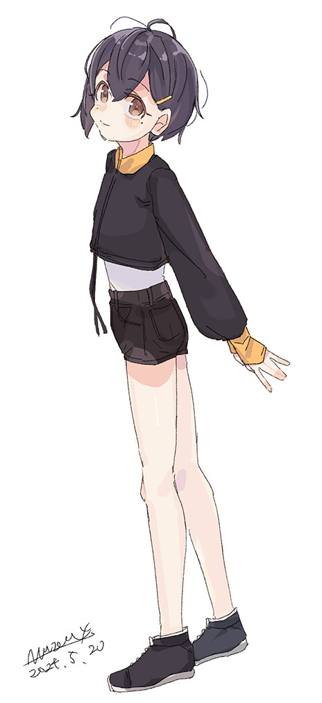 Safebooru - 1girl black footwear black jacket black shorts blush brown eyes cropped jacket dated ...