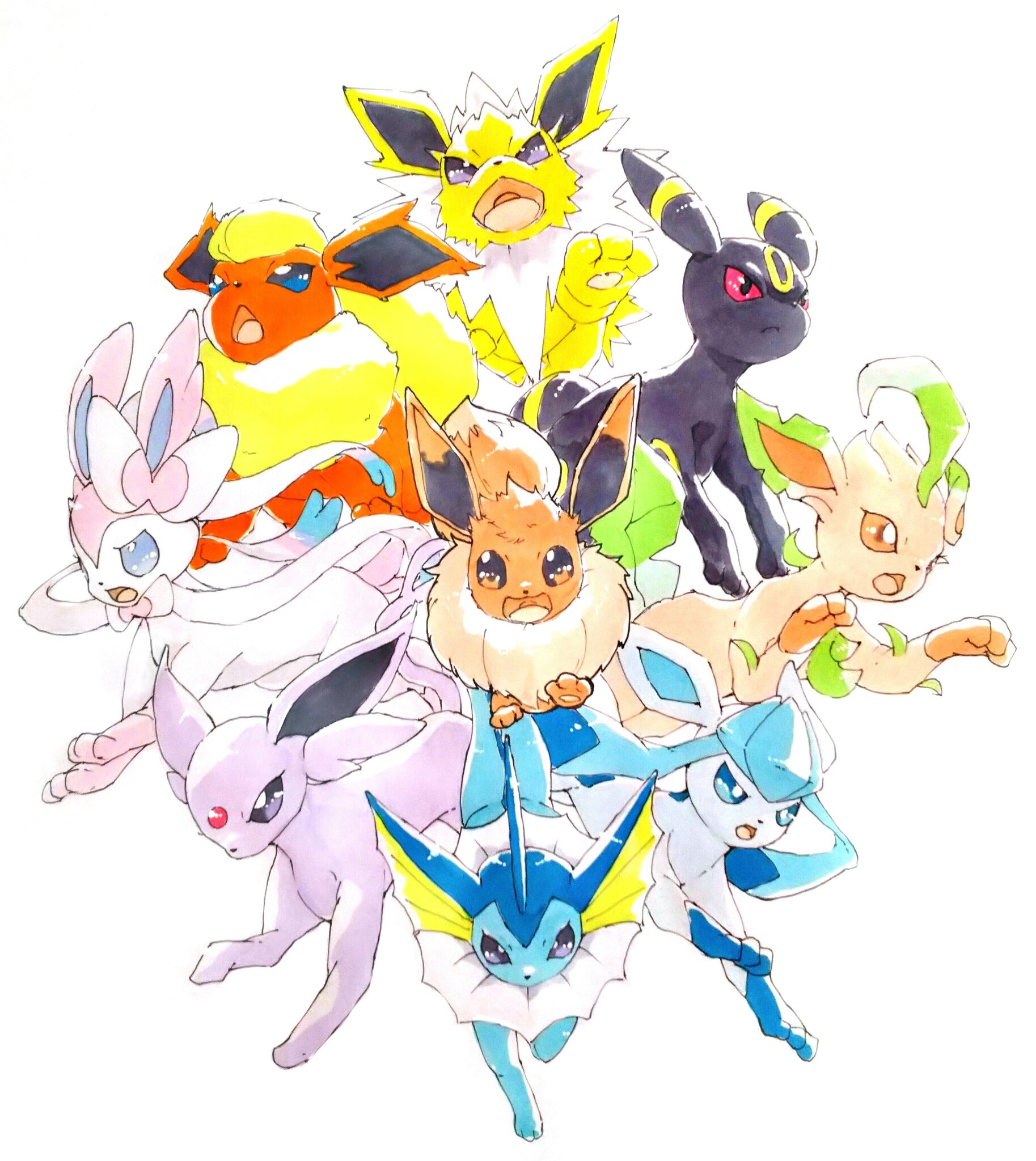 Safebooru - blue eyes brown eyes eevee espeon evolutionary line flareon ...