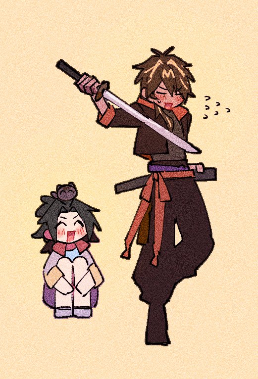 Safebooru - 2boys black jacket black pants black shirt blonde hair blue footwear blue shorts ...