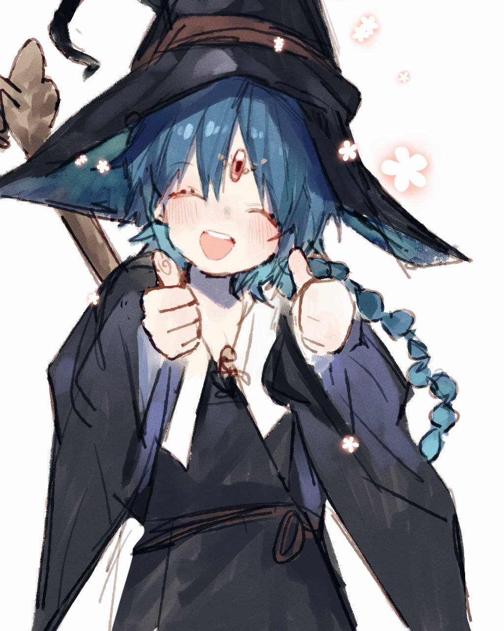 Safebooru - 1boy :d ^ ^ aladdin (magi) black robe blue hair braid ...