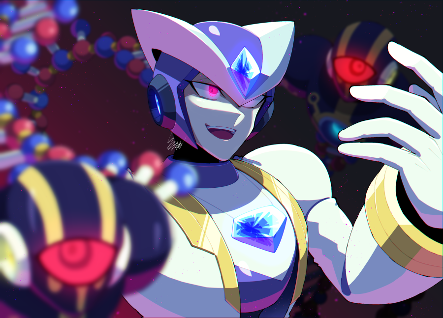 Safebooru - 1boy android armor black background chest jewel coat dark ...