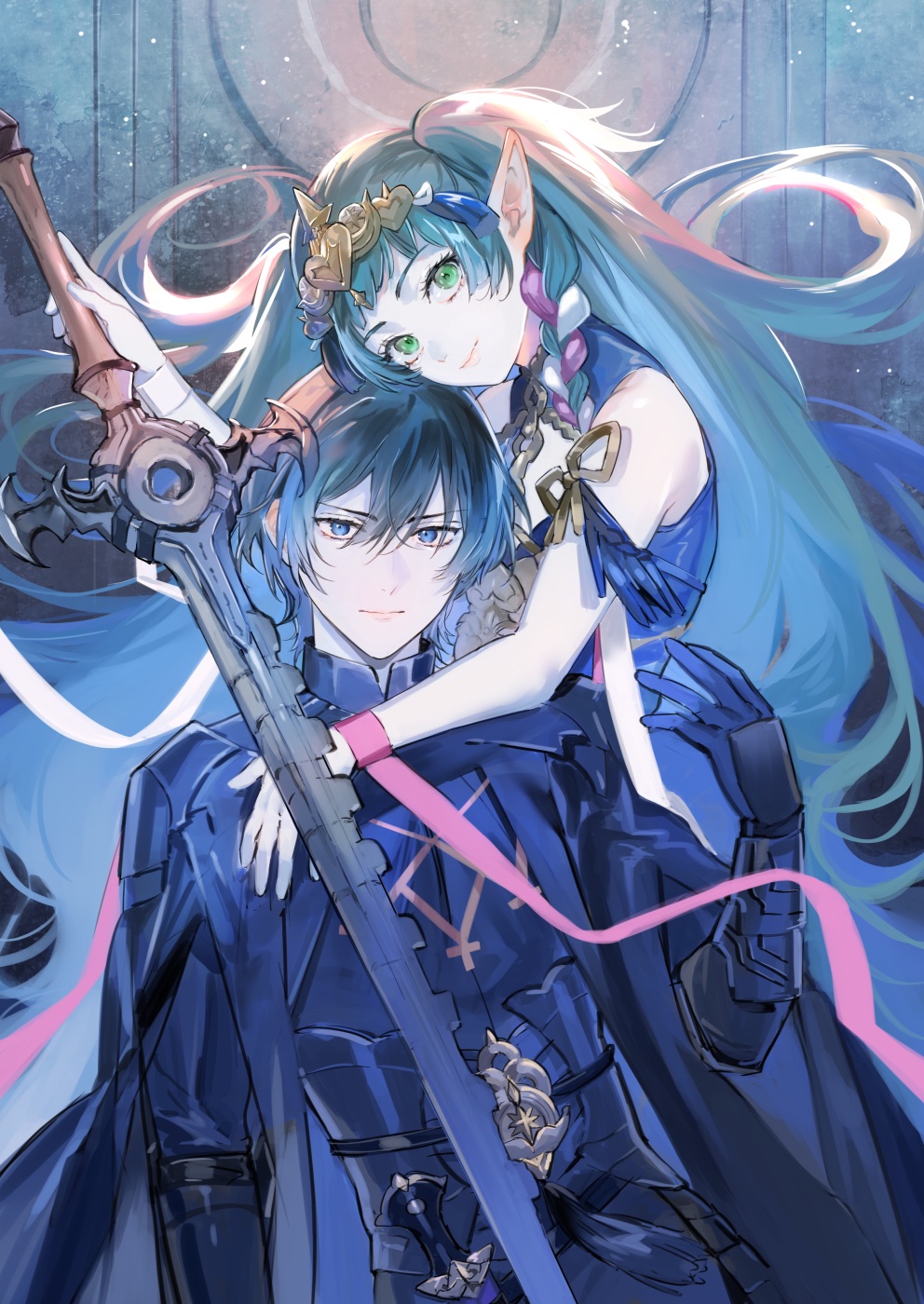 Safebooru - 1boy 1girl armor black armor black cape blue eyes blue hair byleth (fire emblem ...
