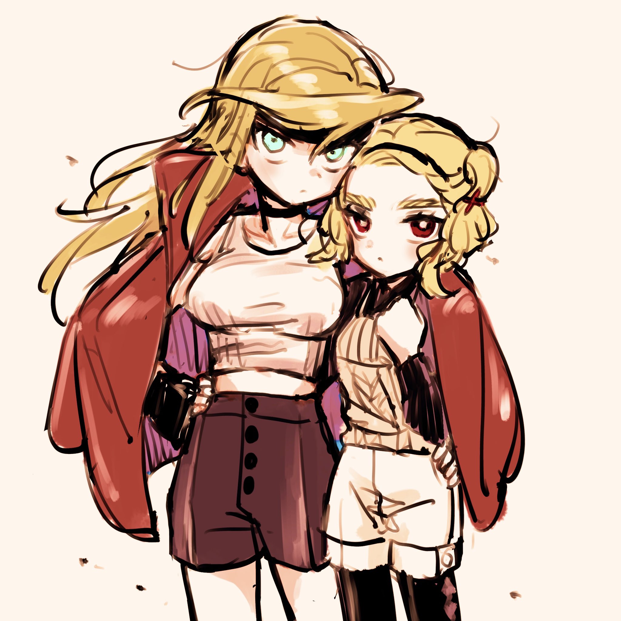 Safebooru - 2girls berit (eisu) black gloves black pantyhose blonde hair blue eyes breasts ...