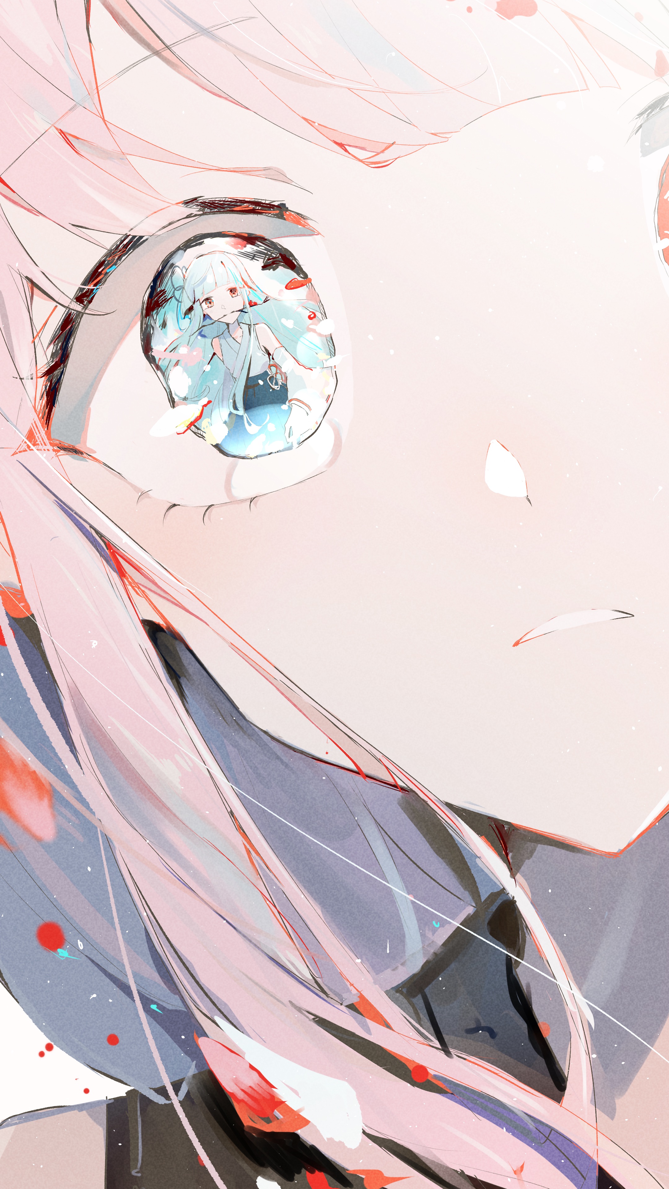 Safebooru - 2girls absurdres blue eyes blue hair blue kimono blunt bangs branch in mouth close ...