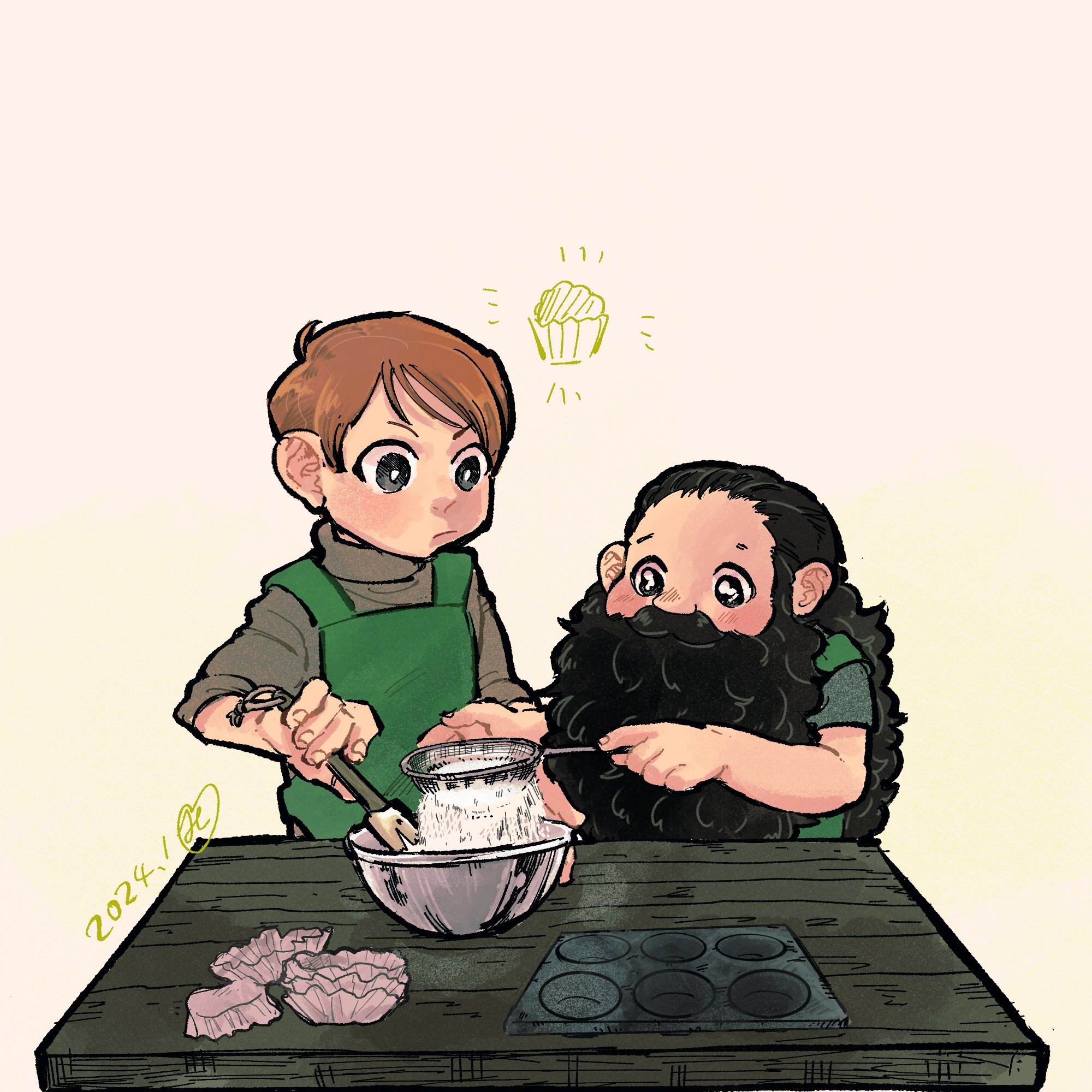 Safebooru - 2boys :/ apron beard blush brown hair chilchuck tims ...