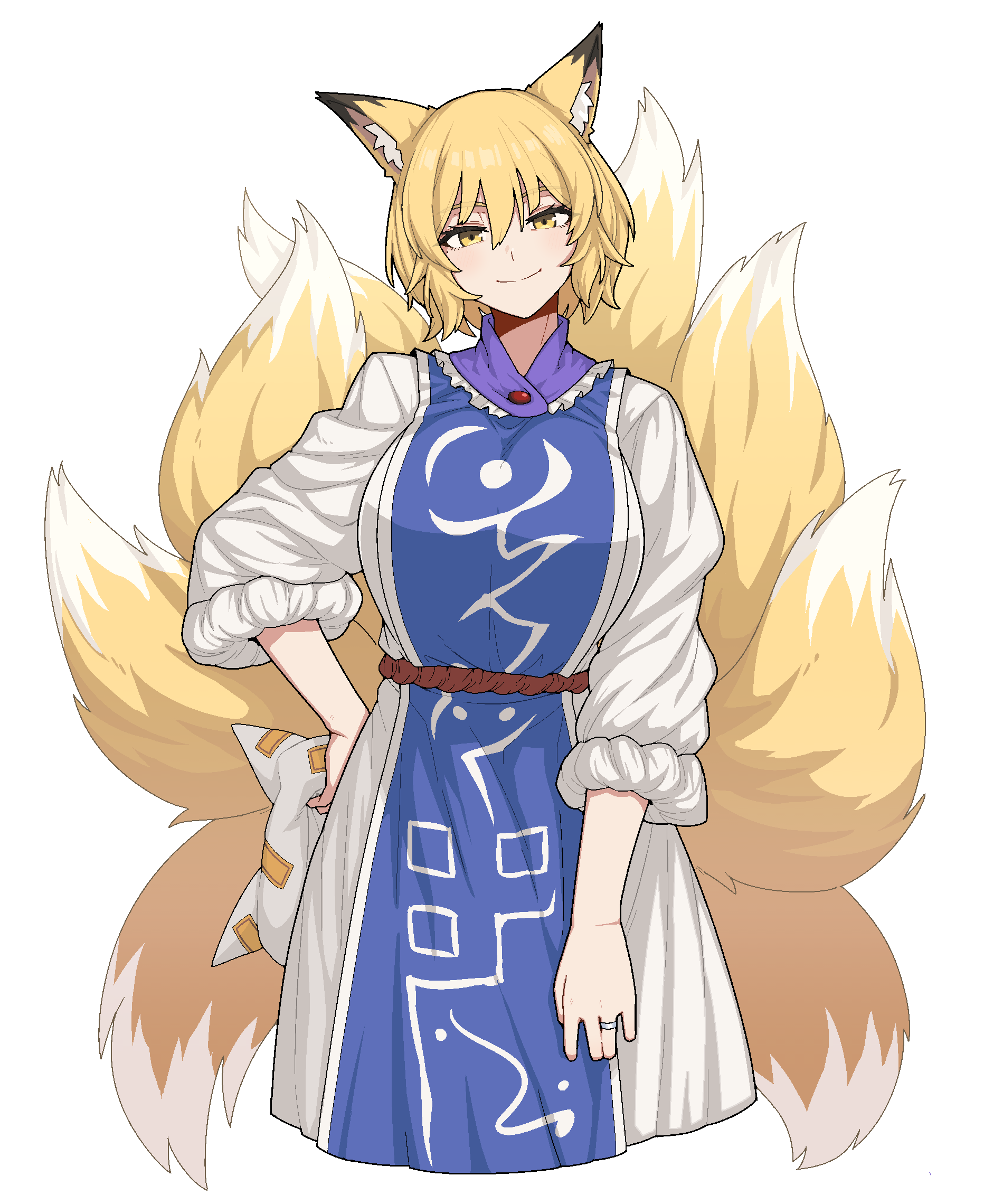 Safebooru - 1girl animal ears black hair blue tabard dress formicid fox ...