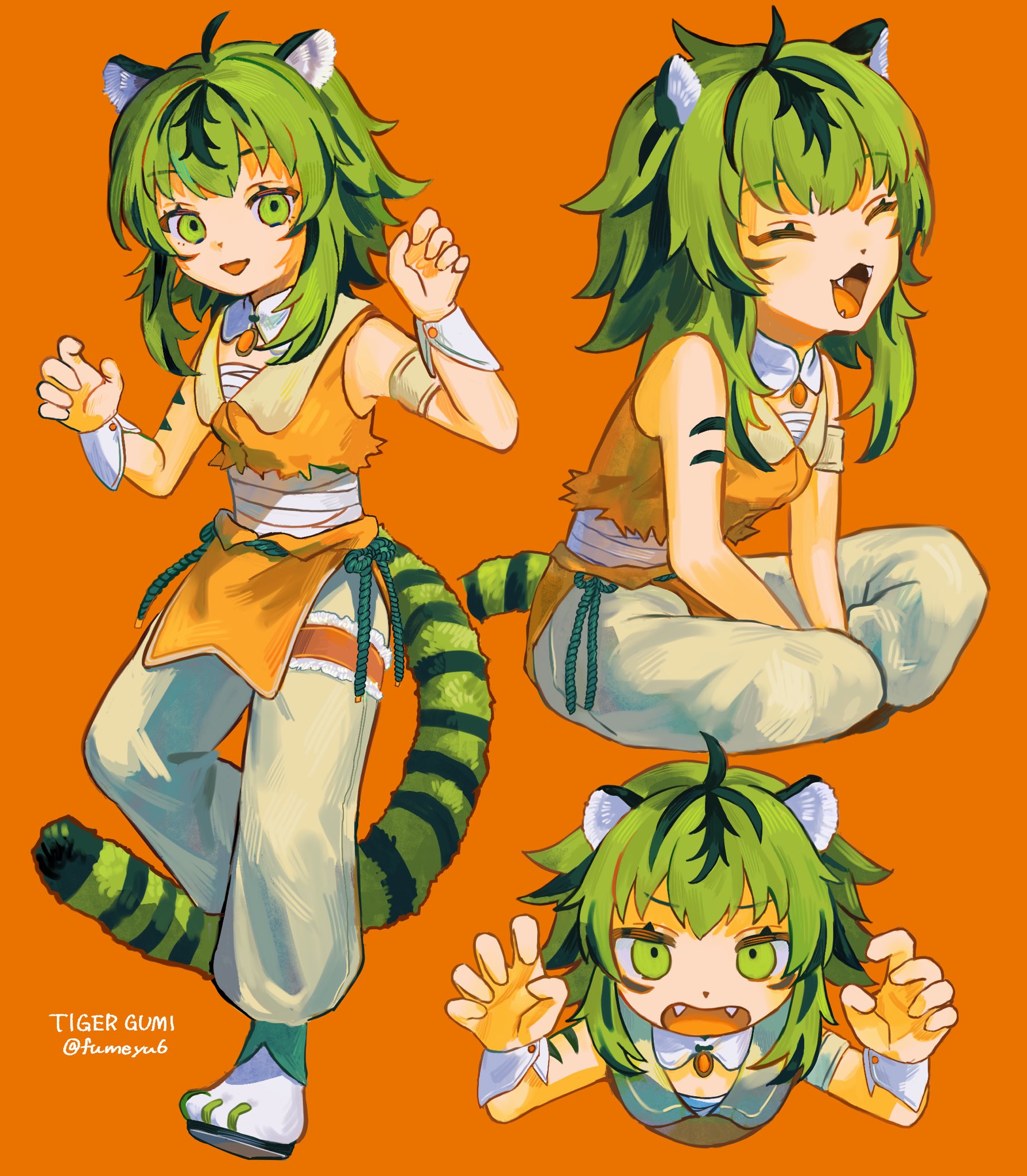 Safebooru - 1girl animal ears chest sarashi claw pose fangs full body ...