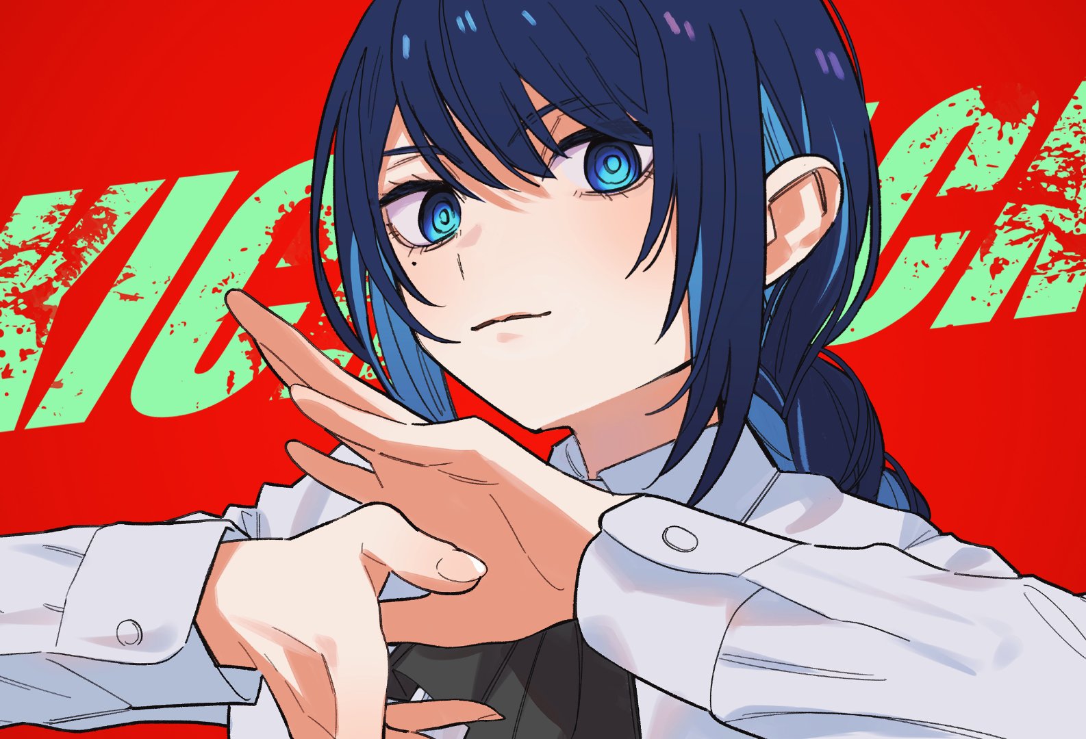 Safebooru - 1girl @ @ ado (utaite) ascot black ascot blue eyes blue ...