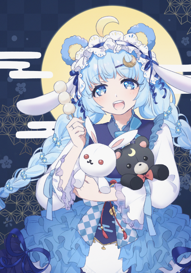Safebooru - 1girl ahoge animal ear hairband animal ears asa no ha (pattern) bear ears blue ...