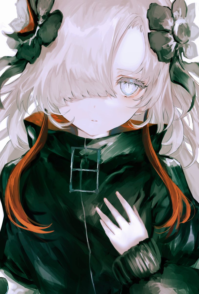 Safebooru - 1girl anemone (flower) black coat black flower coat english commentary flower grey ...