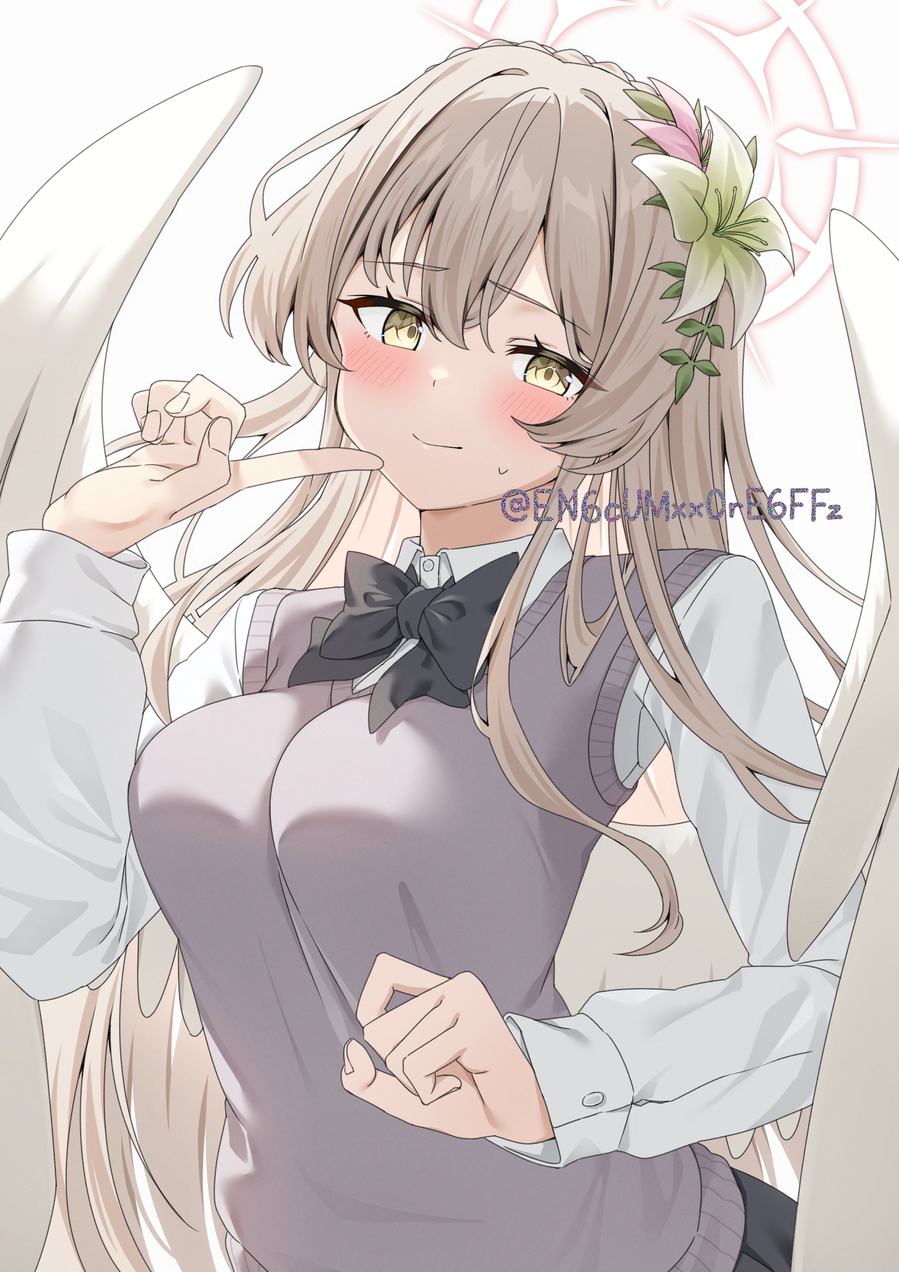 Safebooru - 1girl absurdres alternate costume angel wings black bow black bowtie blue archive ...