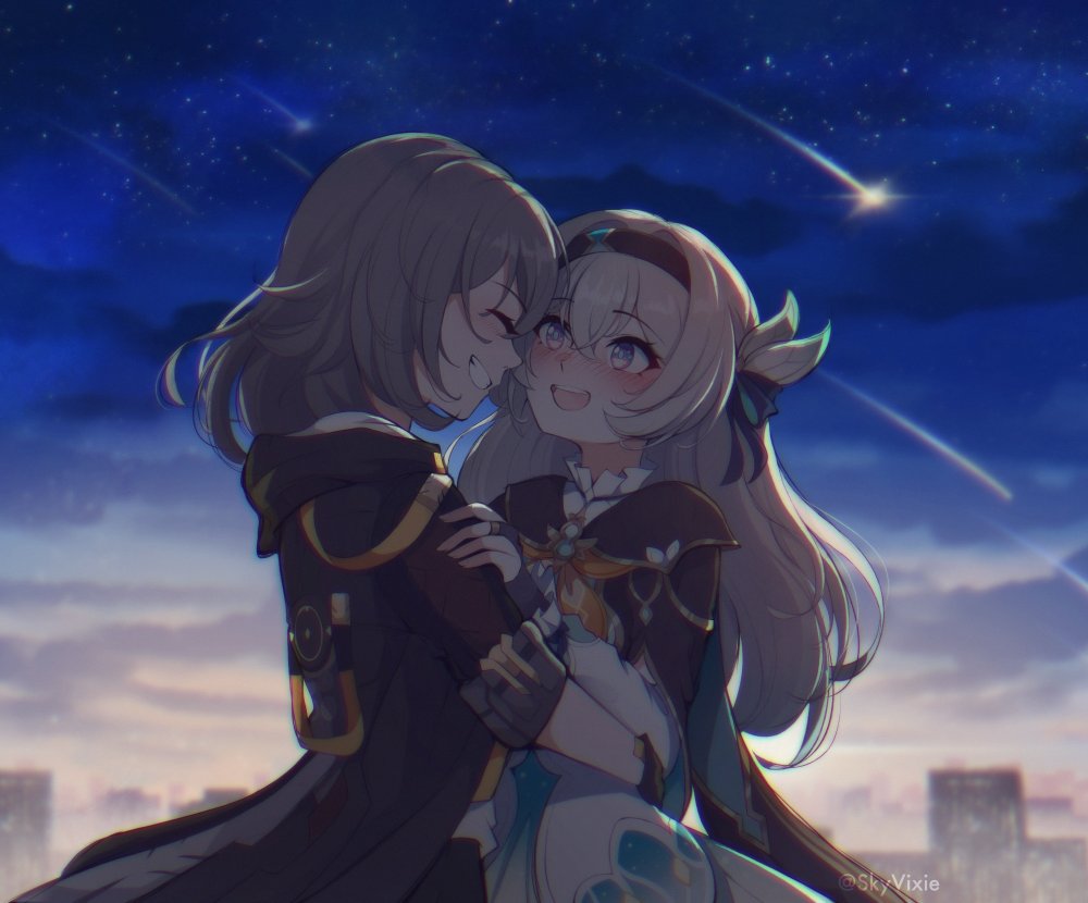 Safebooru - 2girls ^ ^ black coat black gloves black hairband blush breasts closed eyes coat ...