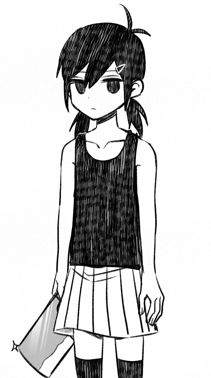 Safebooru - 1girl black eyes black hair black sweater vest cleaver closed mouth colored skin ...