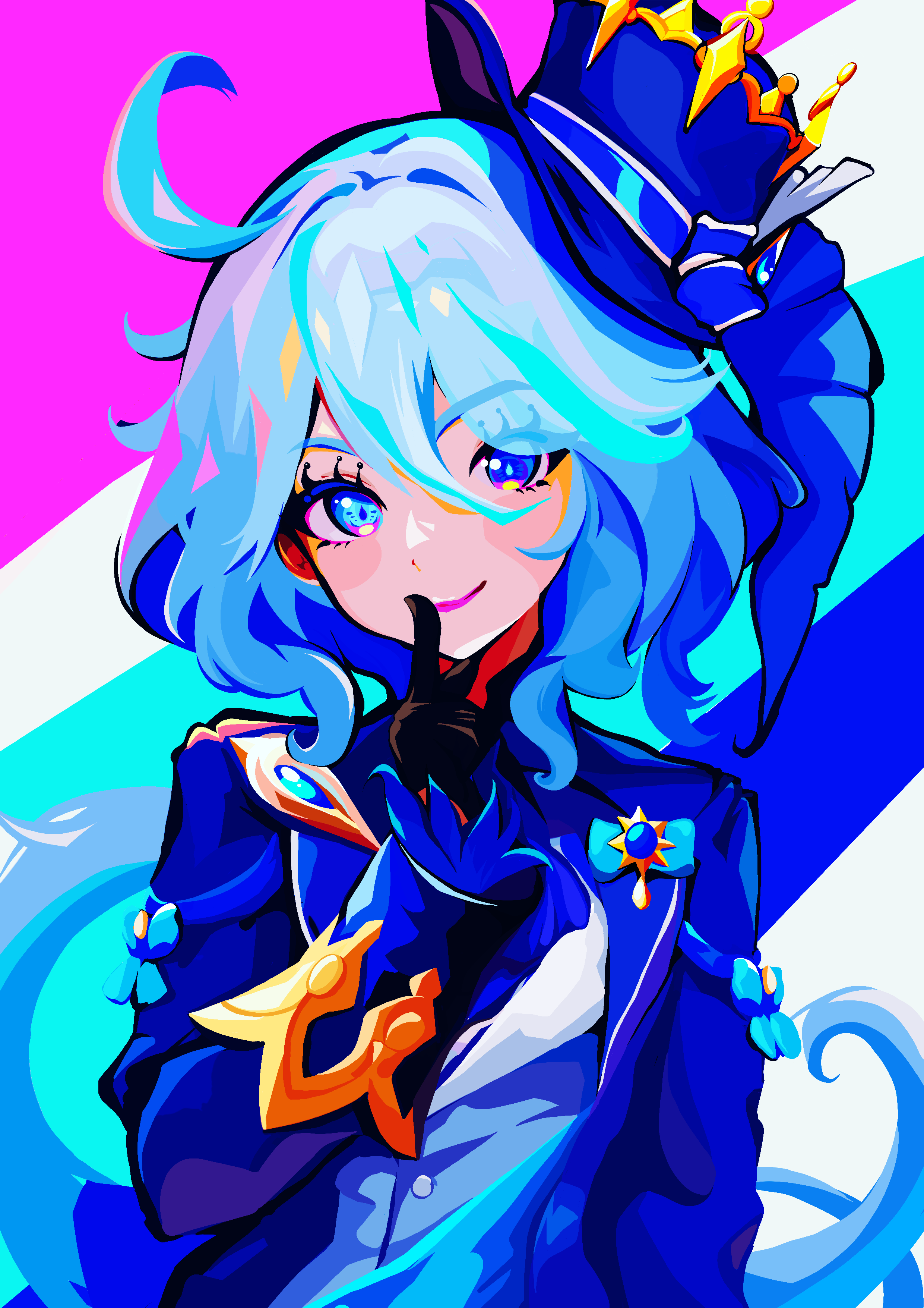 Safebooru - 1girl absurdres ahoge blue brooch blue eyes blue hair blue ...